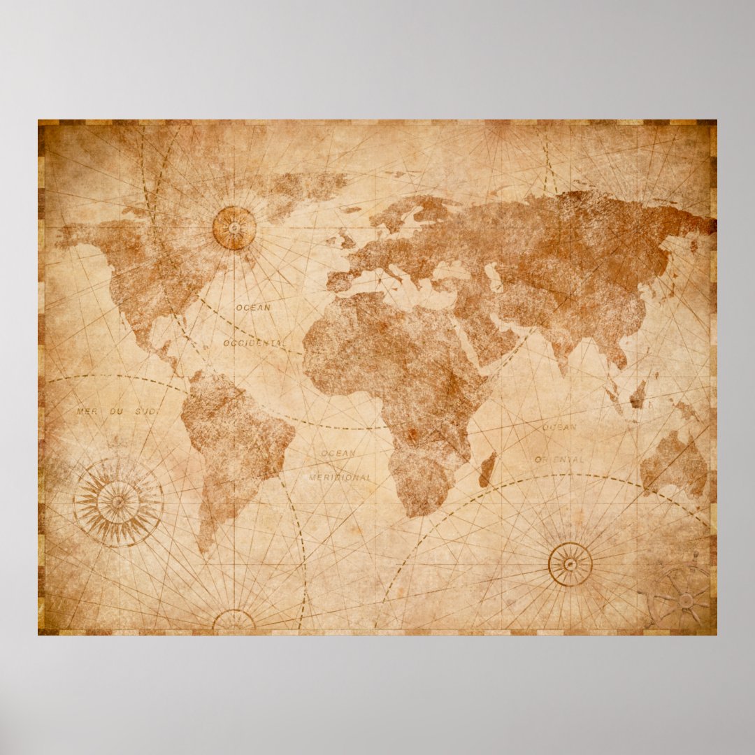 Alte Vintage Weltkarte zur Illustration, Welt, Poster | Zazzle.ch