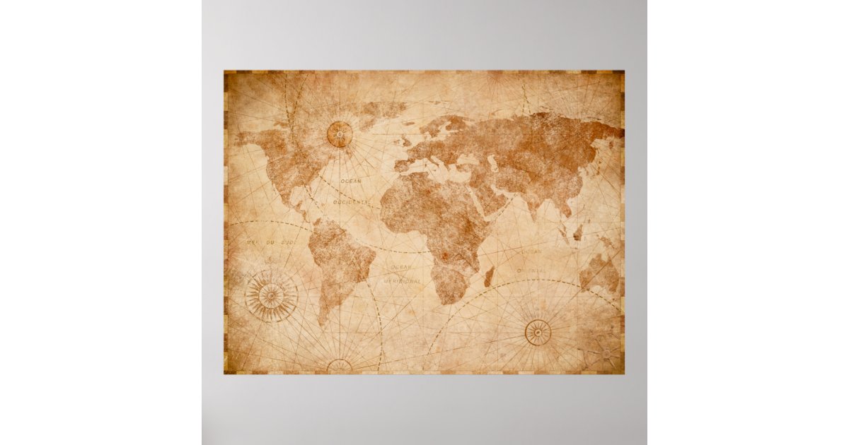 Alte Vintage Weltkarte zur Illustration, Welt, Poster | Zazzle.ch