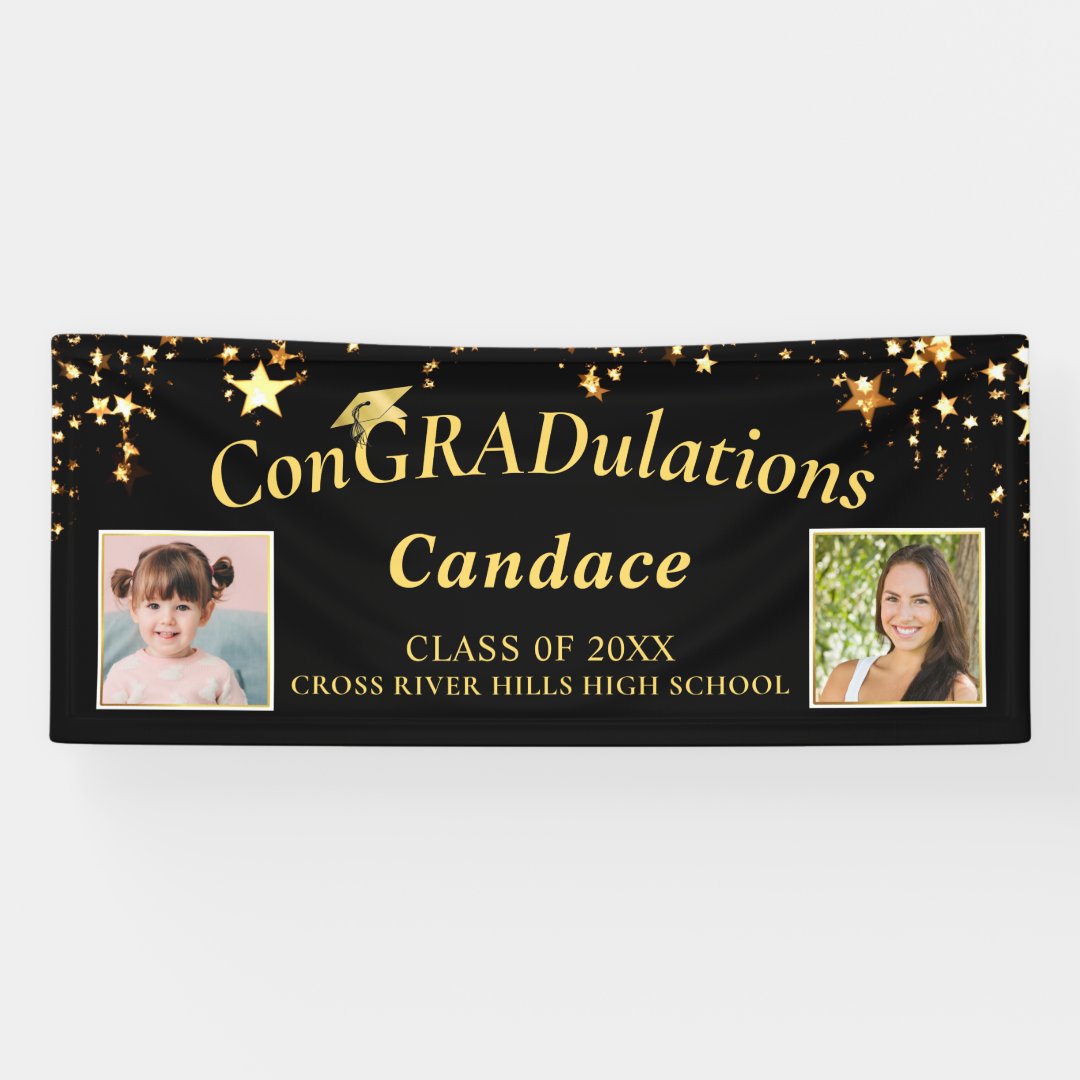 Banderoles Graduation ConGRADulations Photo Gold Stars Noir | Zazzle.ch