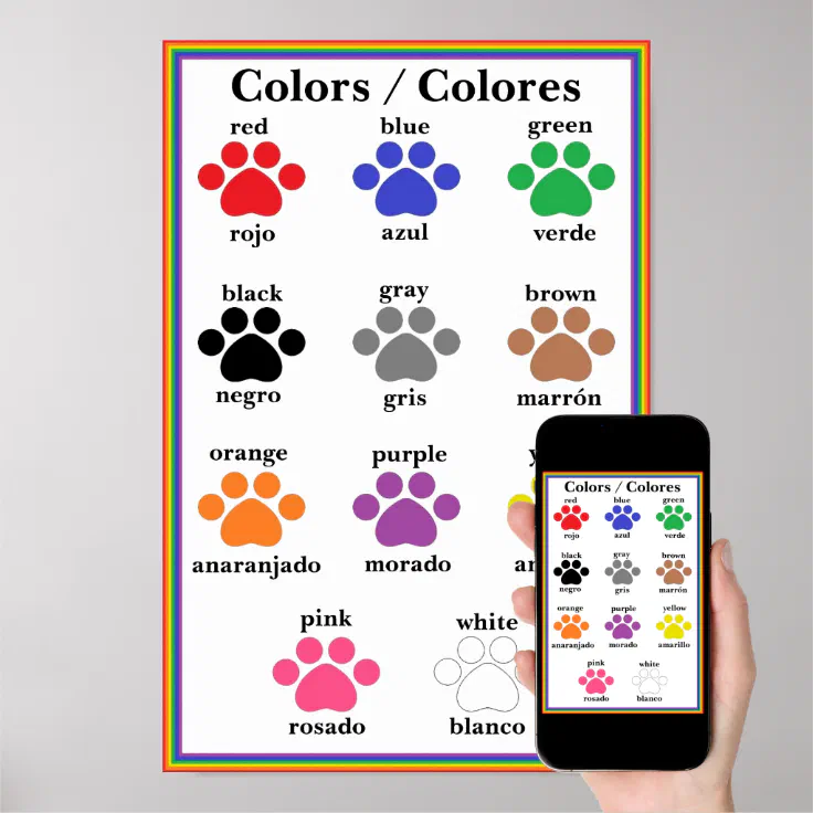 Bilingual Paw Print Color Chart Poster | Zazzle.ch