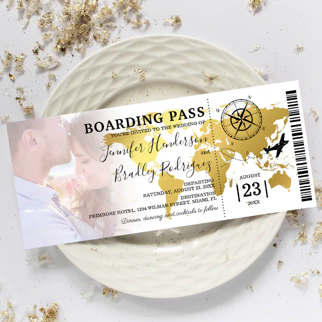 Boarding Pass Destination World Map Wedding Einladung | Zazzle.ch