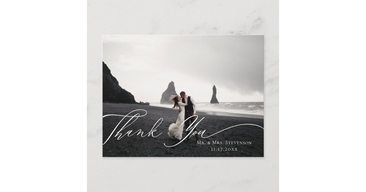 Calligraphy Burgundy Wedding Foto Vielen Dank Postkarte | Zazzle.ch