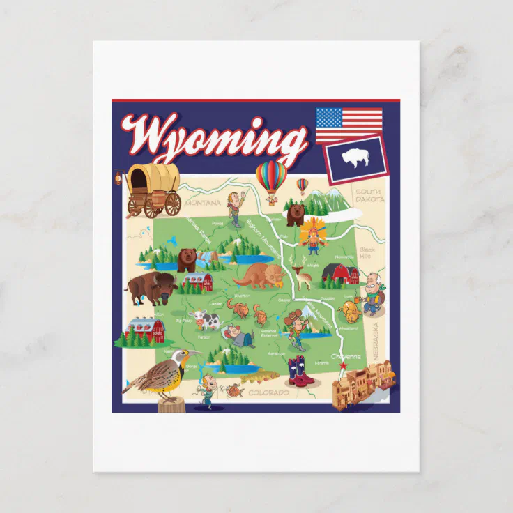 Cartoon Map of Wyoming Postkarte | Zazzle.ch