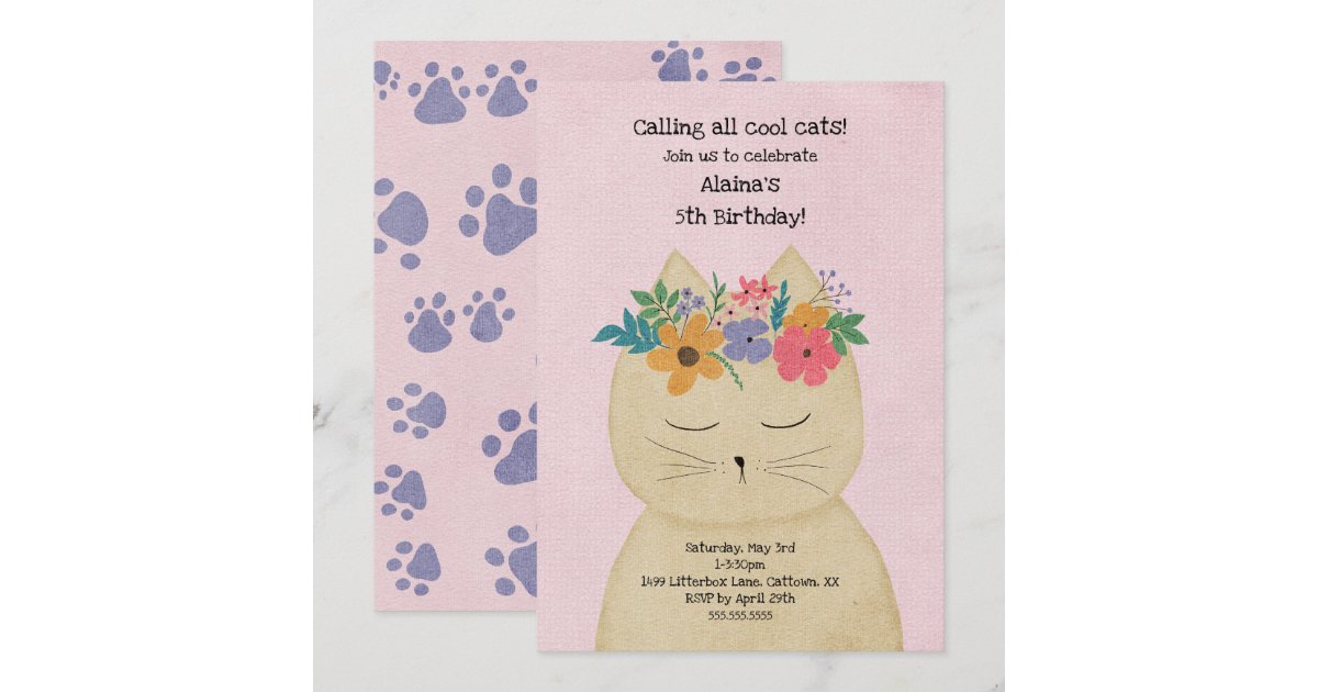 Cool Floral Chat fille anniversaire invitation | Zazzle.ch