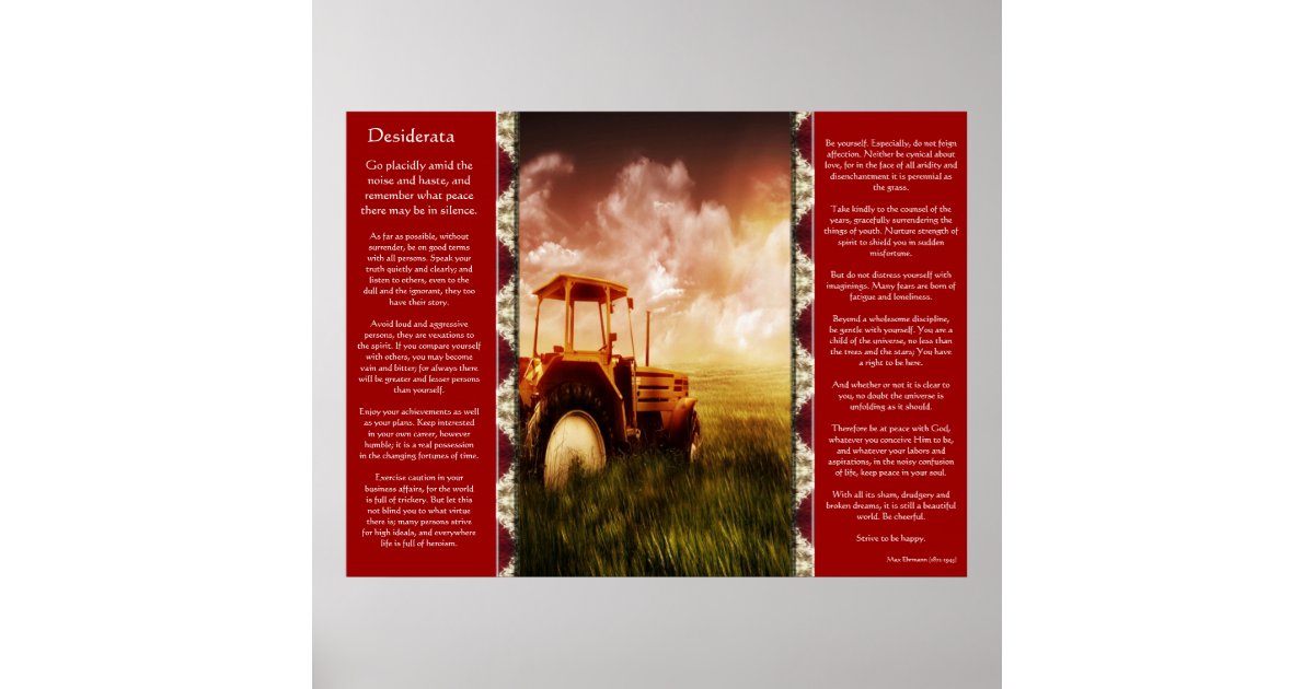 Desiderata Tractor Pflüger Posters Poster | Zazzle.ch