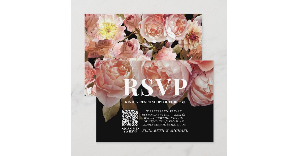 Dunkle Moody Blush Pink Floral QR Code Wedding RSV RSVP Karte | Zazzle.ch