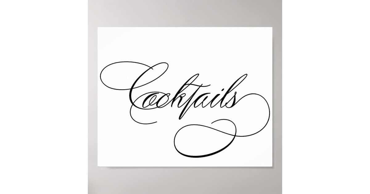 Elegantes Cocktails Schwarzes Skript | Bar Table S Poster | Zazzle.ch