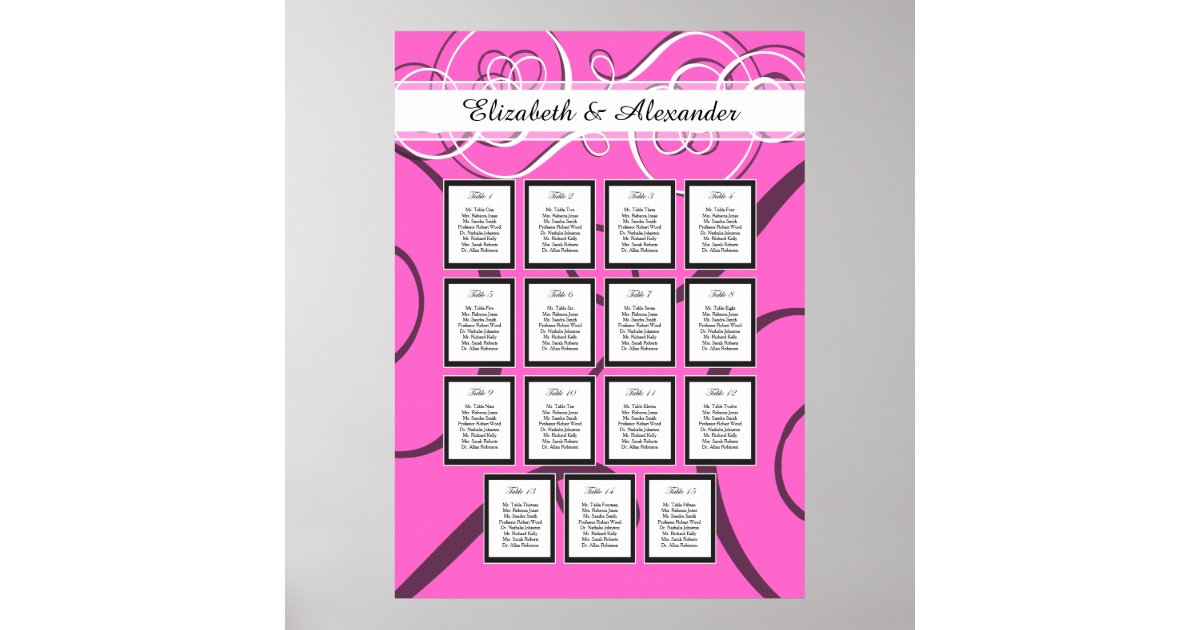 Elegantes Pink, das 15 Tabellen-Sitzplatz-Diagramm Poster | Zazzle.ch