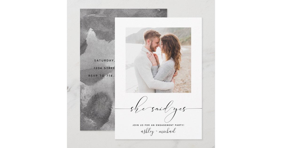 Elle A Dit Oui Calligraphie Engagement Invitation | Zazzle.ch