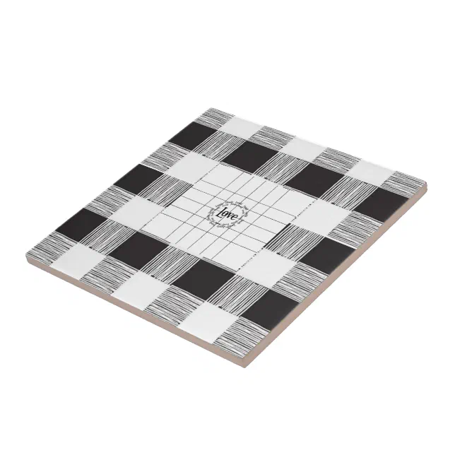 Keramik Tile Karierte Liebe Weiß und Schwarz Fliese | Zazzle.ch