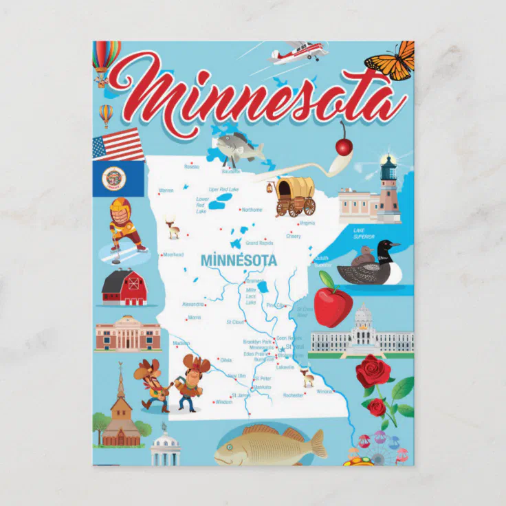 Minnesota Cartoon Map Postkarte | Zazzle.ch