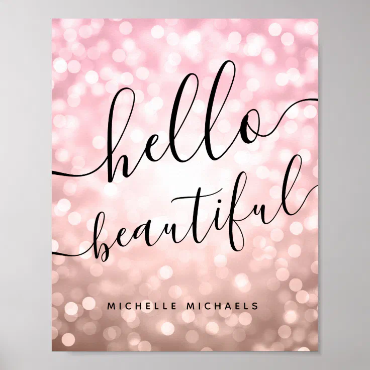 Personalisierte Rose Gold Lights "Hello Beautiful" Poster | Zazzle.ch