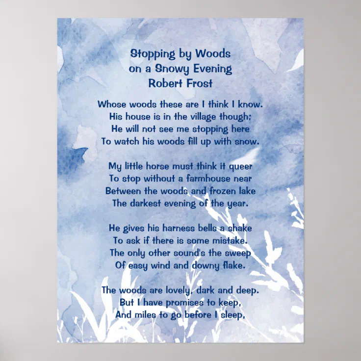 Poster Stopper par Woods Soirée Neige Robert Frost Poème | Zazzle.ch