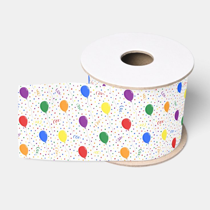 Ruban Gros-grain L'anniversaire monte en ballon des confettis | Zazzle.ch