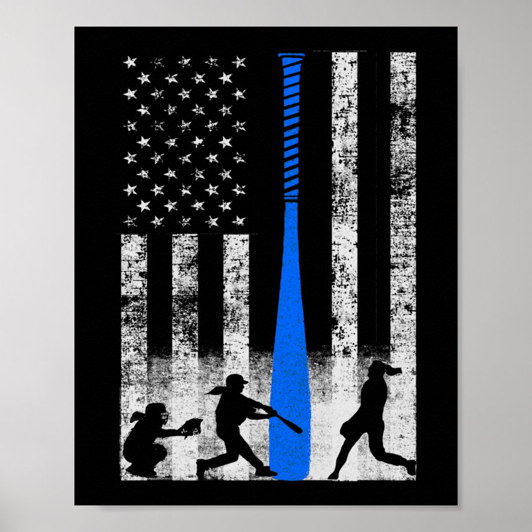 Softball Flag With Softball Players and Blue Bat Poster | Zazzle.ch