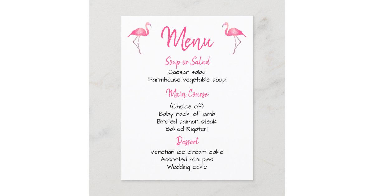 Tropisches Pink Flamingo Menü Hochzeitsmenü Brautp | Zazzle.ch